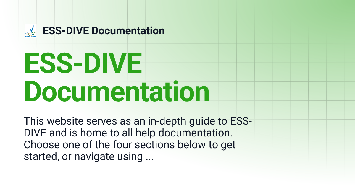 ESS-DIVE Documentation | ESS-DIVE Documentation