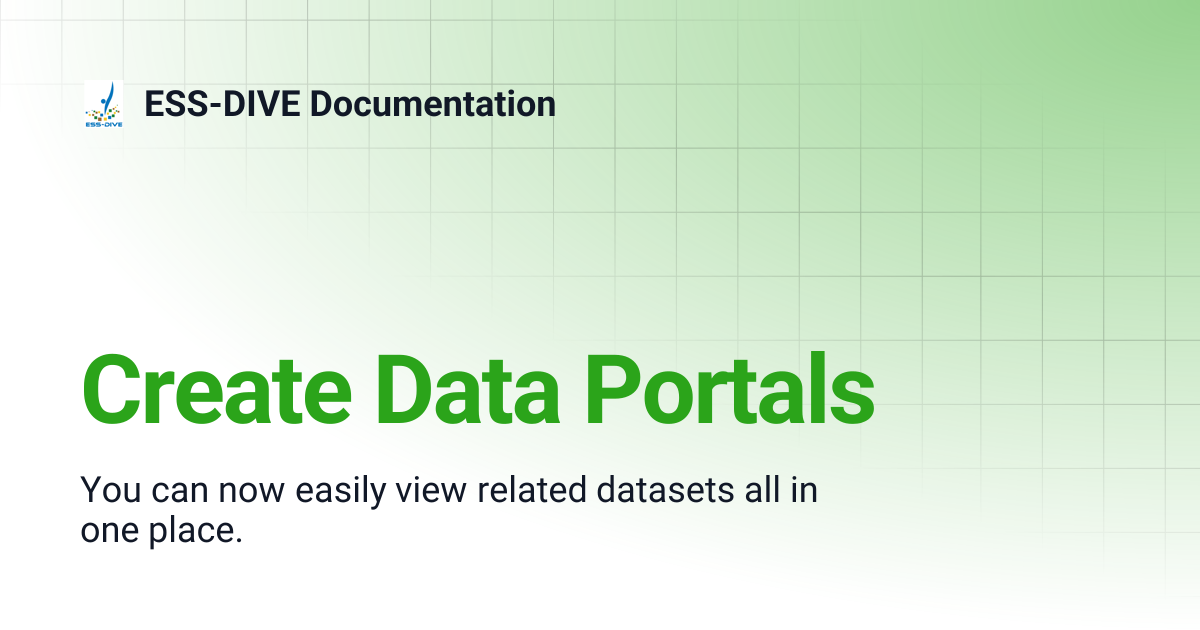 Create Data Portals | ESS-DIVE Documentation