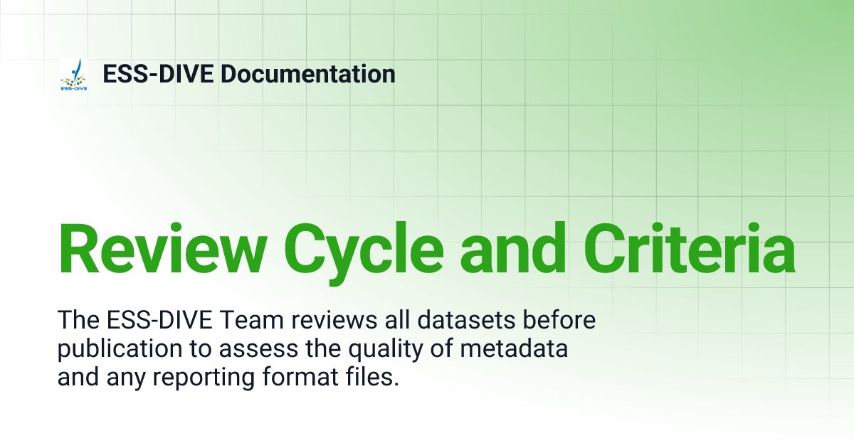 Review Cycle and Criteria | ESS-DIVE Documentation