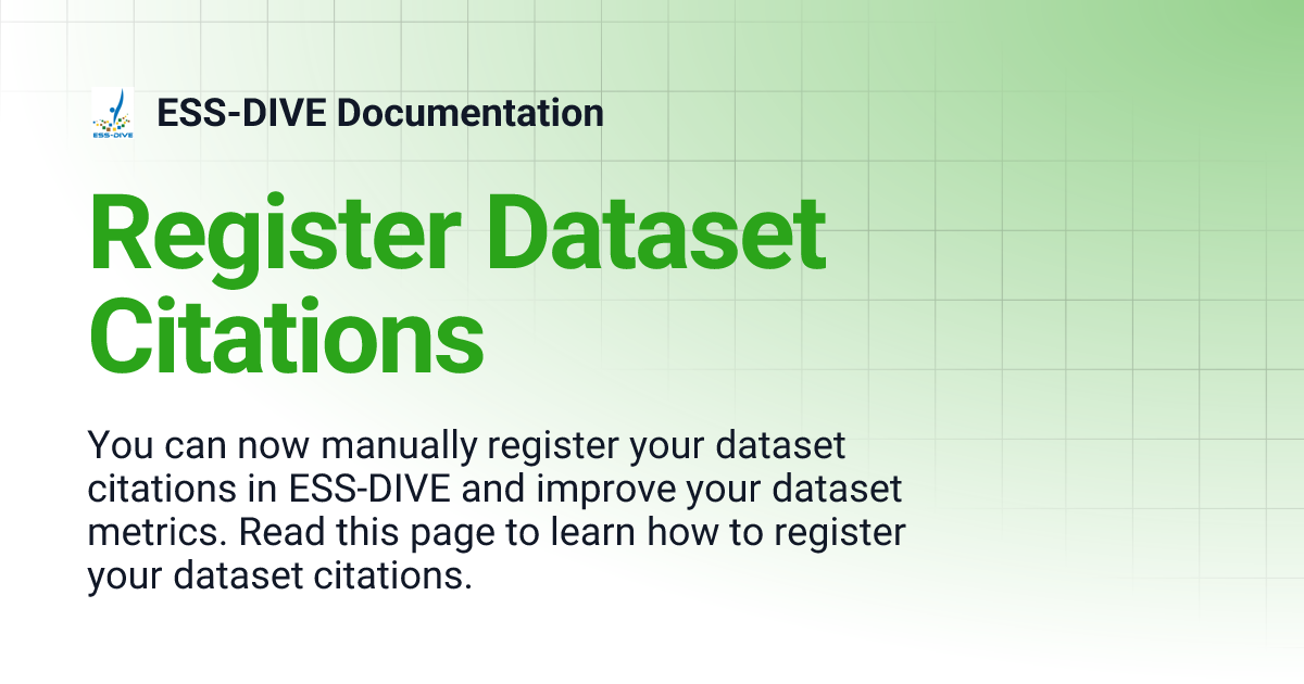 Register Dataset Citations | ESS-DIVE Documentation