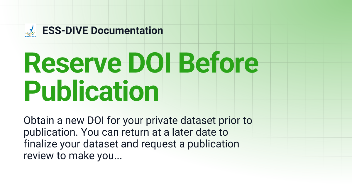 Reserve DOI Before Publication | ESS-DIVE Documentation